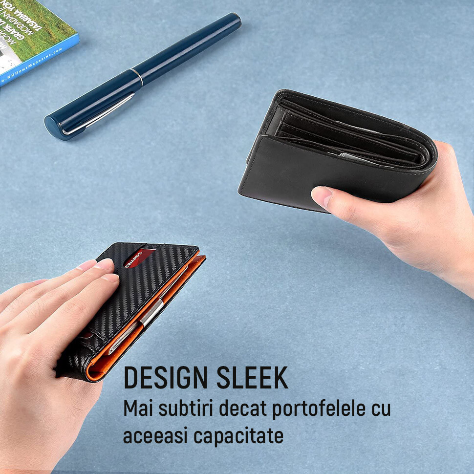 Portofel, barbati, Vaxiuja, protectie carduri, compact, super slim 1 ...